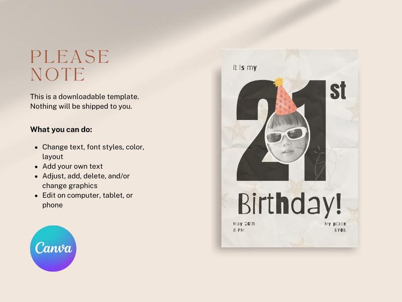 Y2K 21st Birthday Invitation: Editable Magazine Cover Template (digital ...