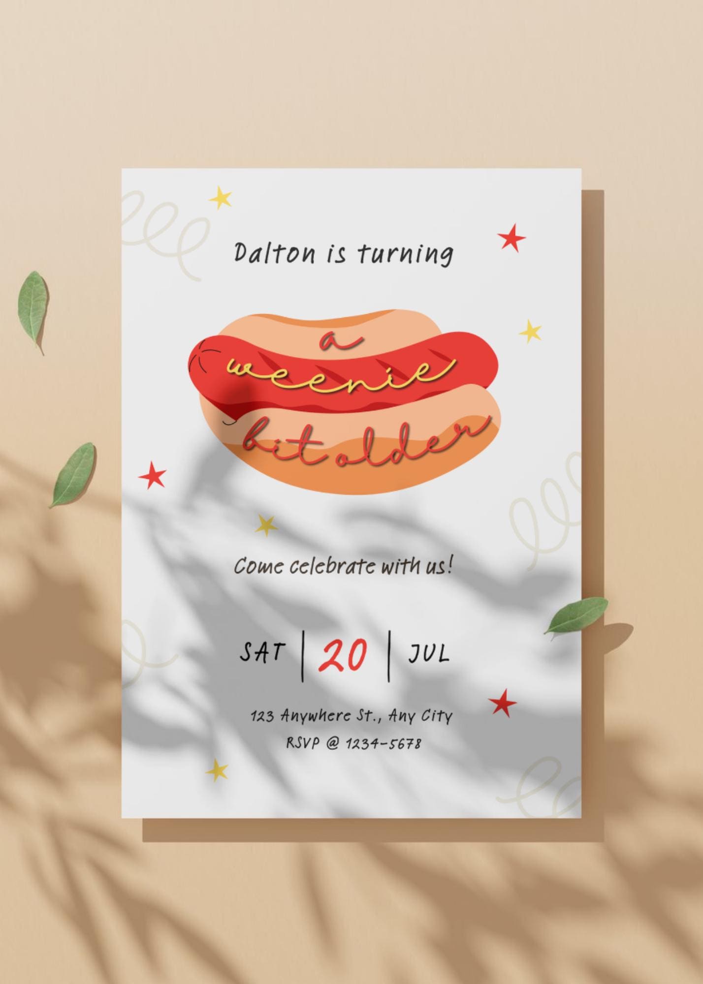 A Weenie Bit Older, Hot Dog Invitation, BBQ Invitation, Birthday Party ...