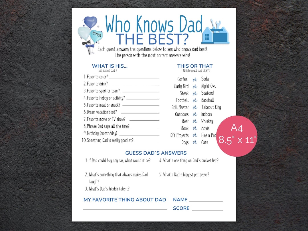 Who Knows Dad the Best Fathers Day Game, Fathers Day Trivia, Fathers ...
