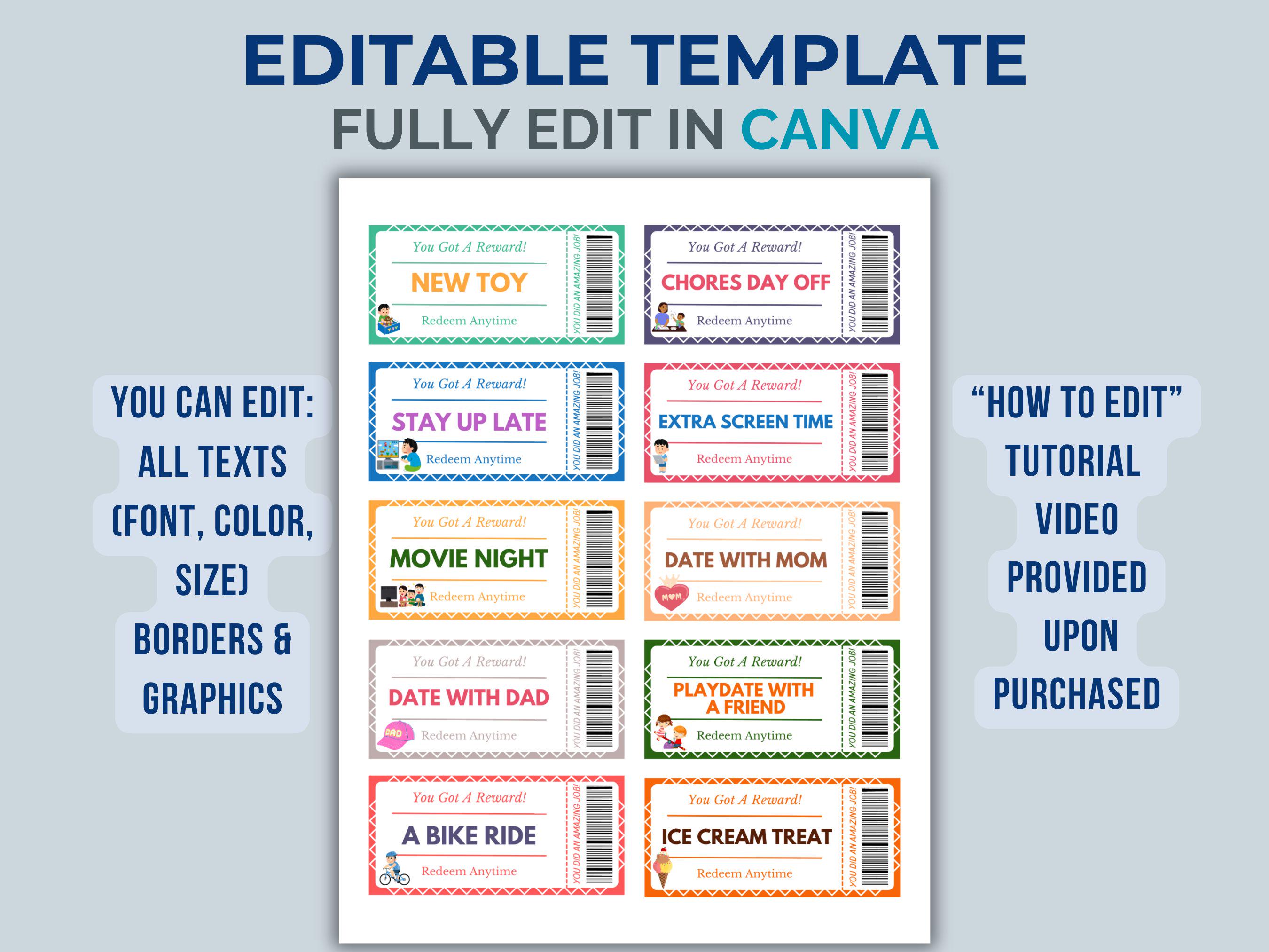 Kids Reward Coupons, Kids Reward Bucks, Editable Coupon Book, Reward ...