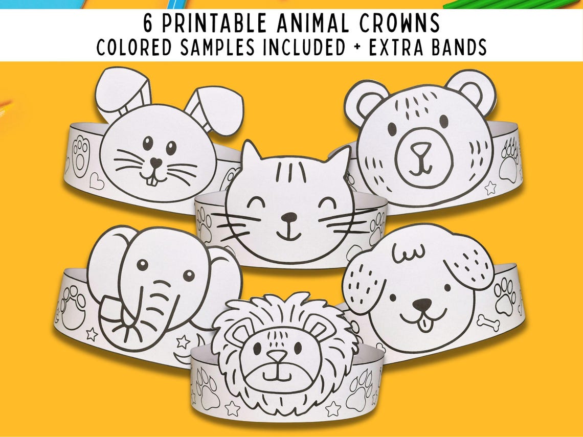 Printable Birthday Crown, Animal Paper Crown Craft, Kids Birthday ...