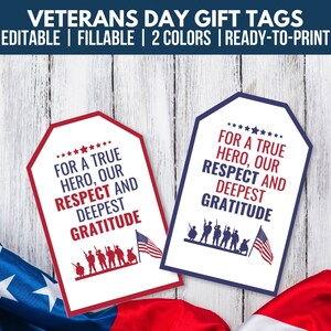 Veterans Day Gift Tag, Veterans Day Tags, Veterans Day Labels, Editable ...