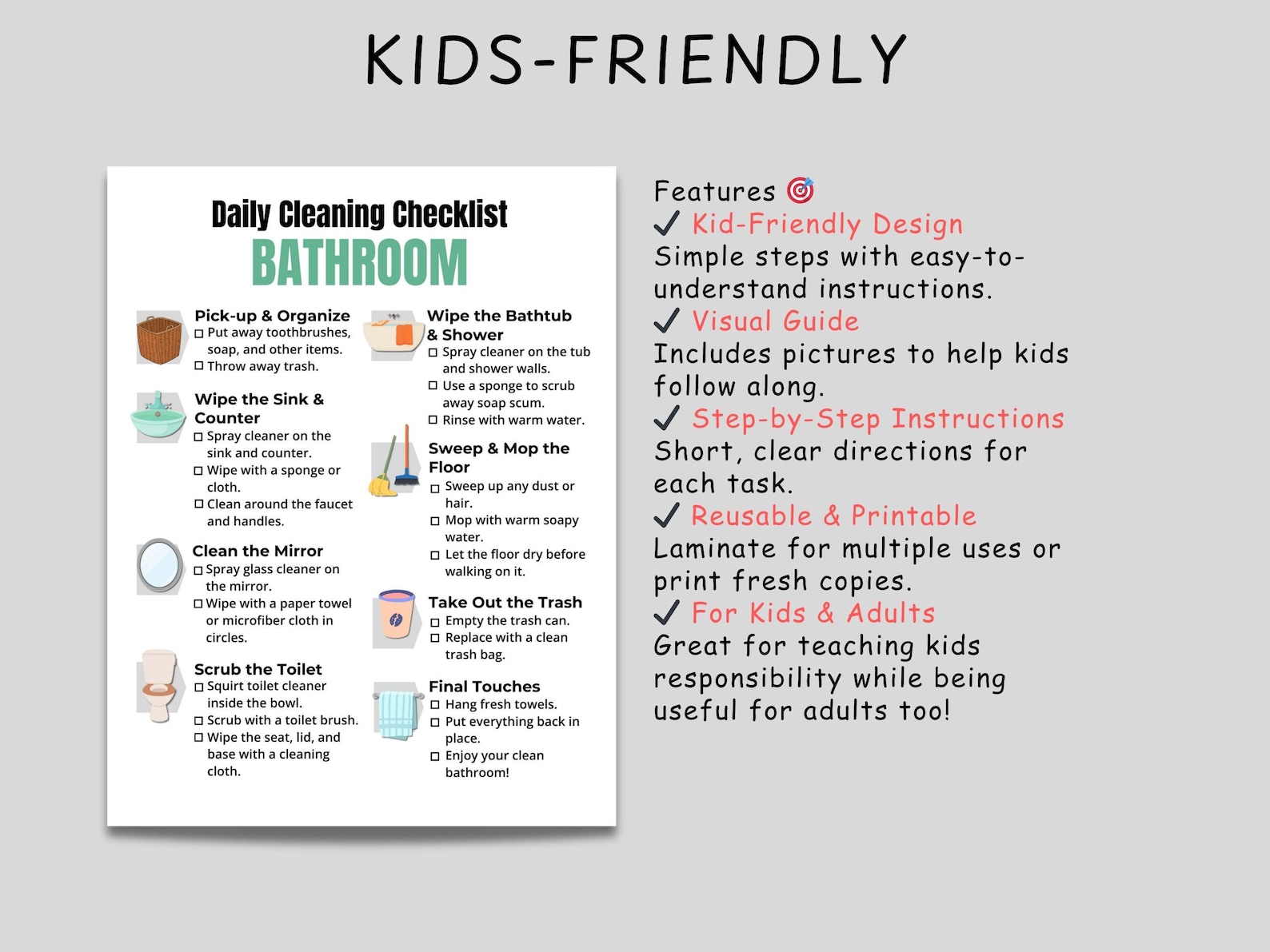Bathroom Cleaning Checklist, Bathroom Cleaning Chart, Bathroom Cleaning ...