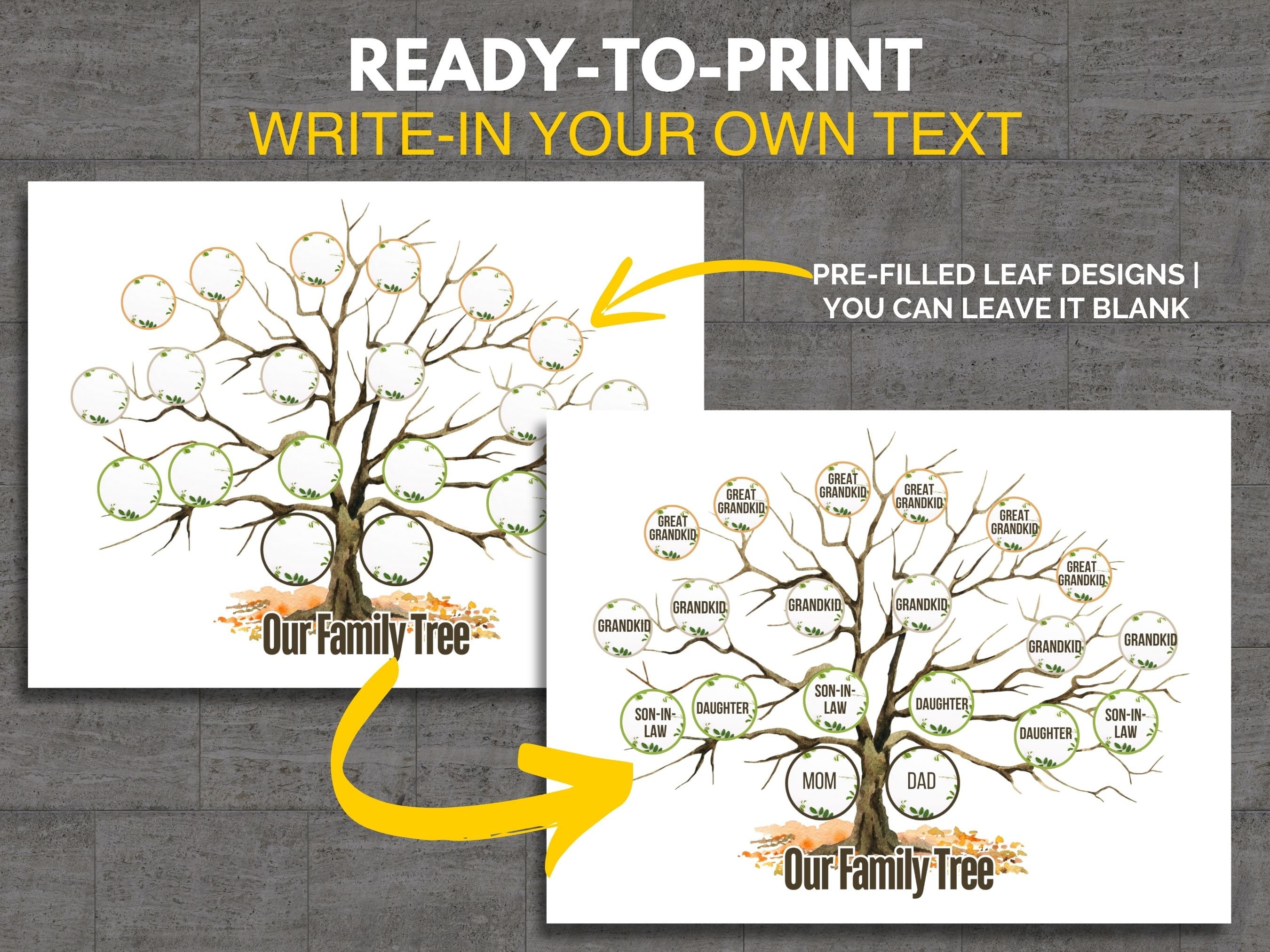Editable Family Tree Template: 4-generation Wall Art (PDF) - Etsy
