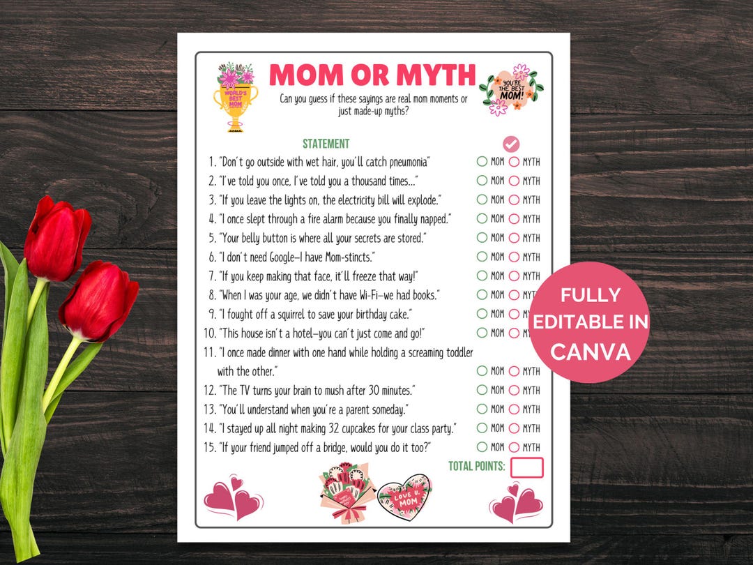 Funny Mothers Day Game Mom or Myth, Mothers Day Trivia, Mothers Day ...