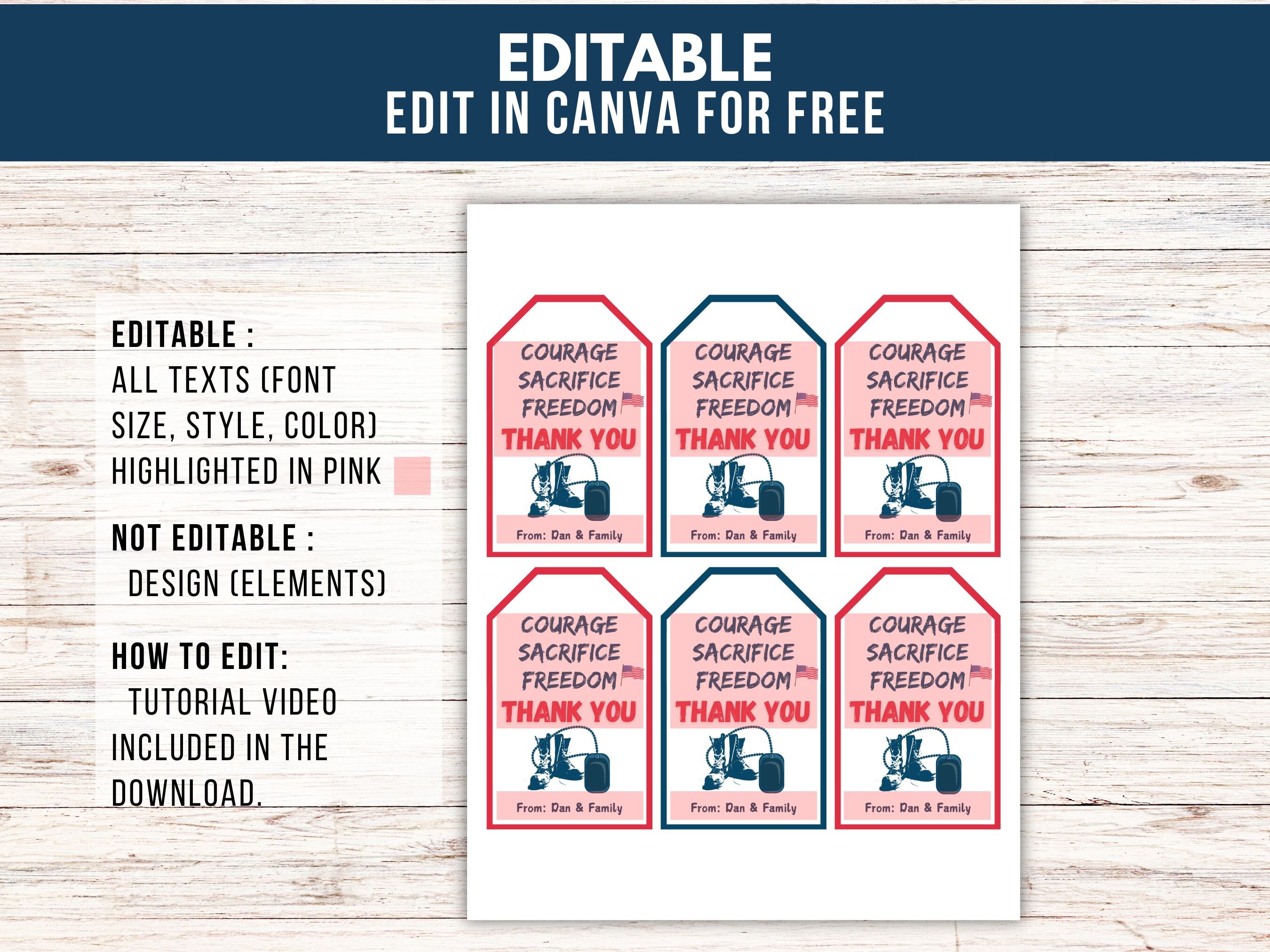 Happy Veterans Day Gift Tags, Veterans Day Tags, Veteran Appreciation ...