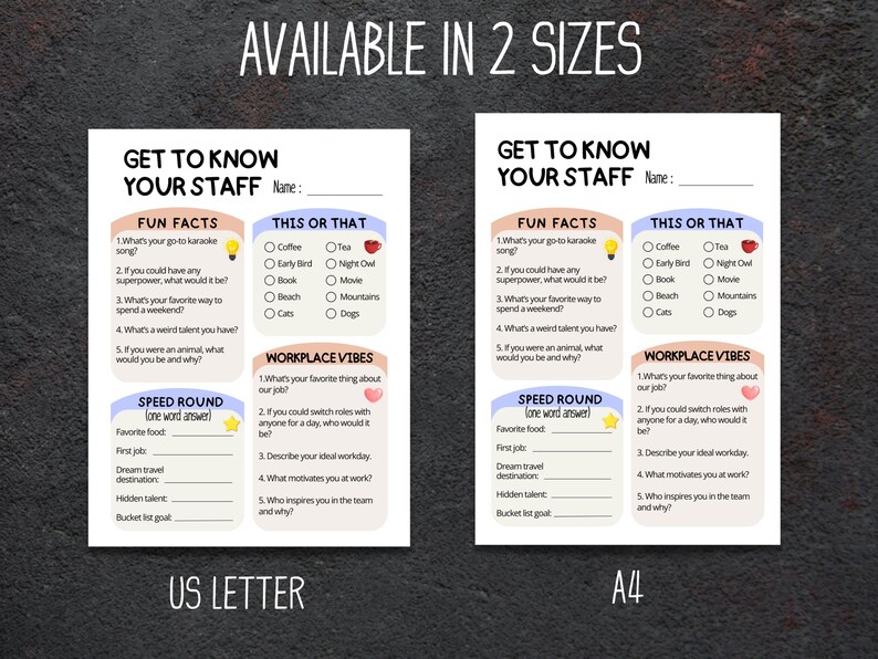 Team Building Questionnaire: Get to Know Your Staff Coworker (PDF) - Etsy