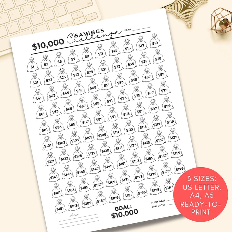 Saving Box Challenge 10k - Etsy