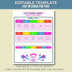 Kids Chore Chart, Kids Reward Chart, Behaviour Chart, Editable Kids ...