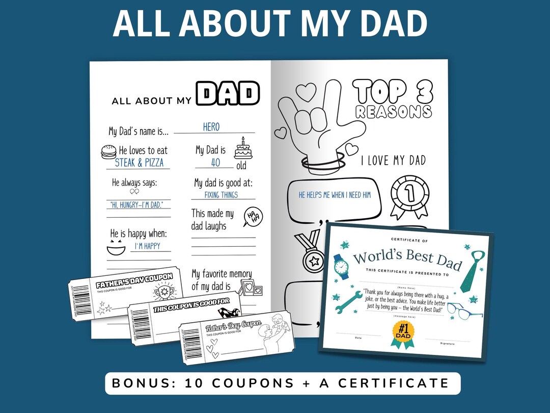 All About My Dad, Fathers Day Book, All About My Dad Questionnaire ...