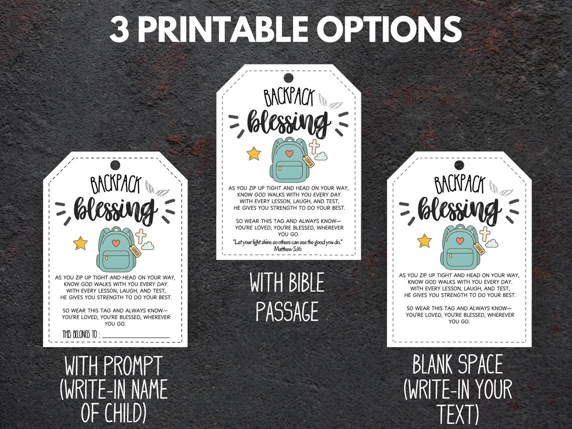 Editable Backpack Blessing Tags, Preschool Backpack Tag, Back to School ...