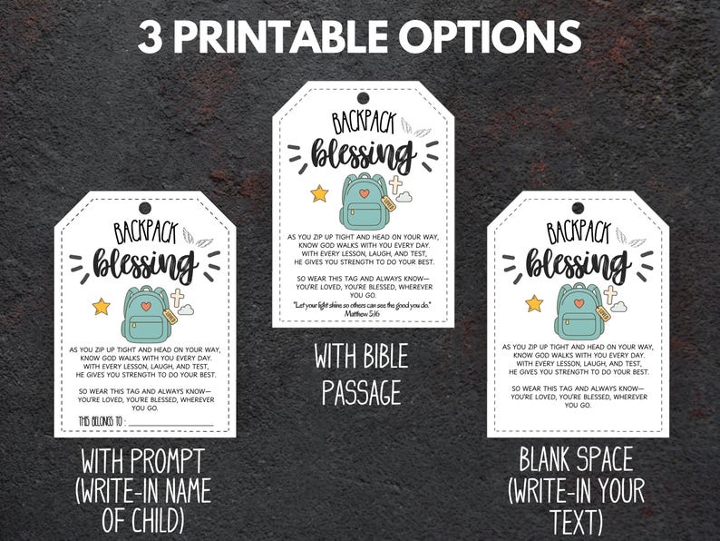 Editable Backpack Blessing Tags, Preschool Backpack Tag, Back to School ...