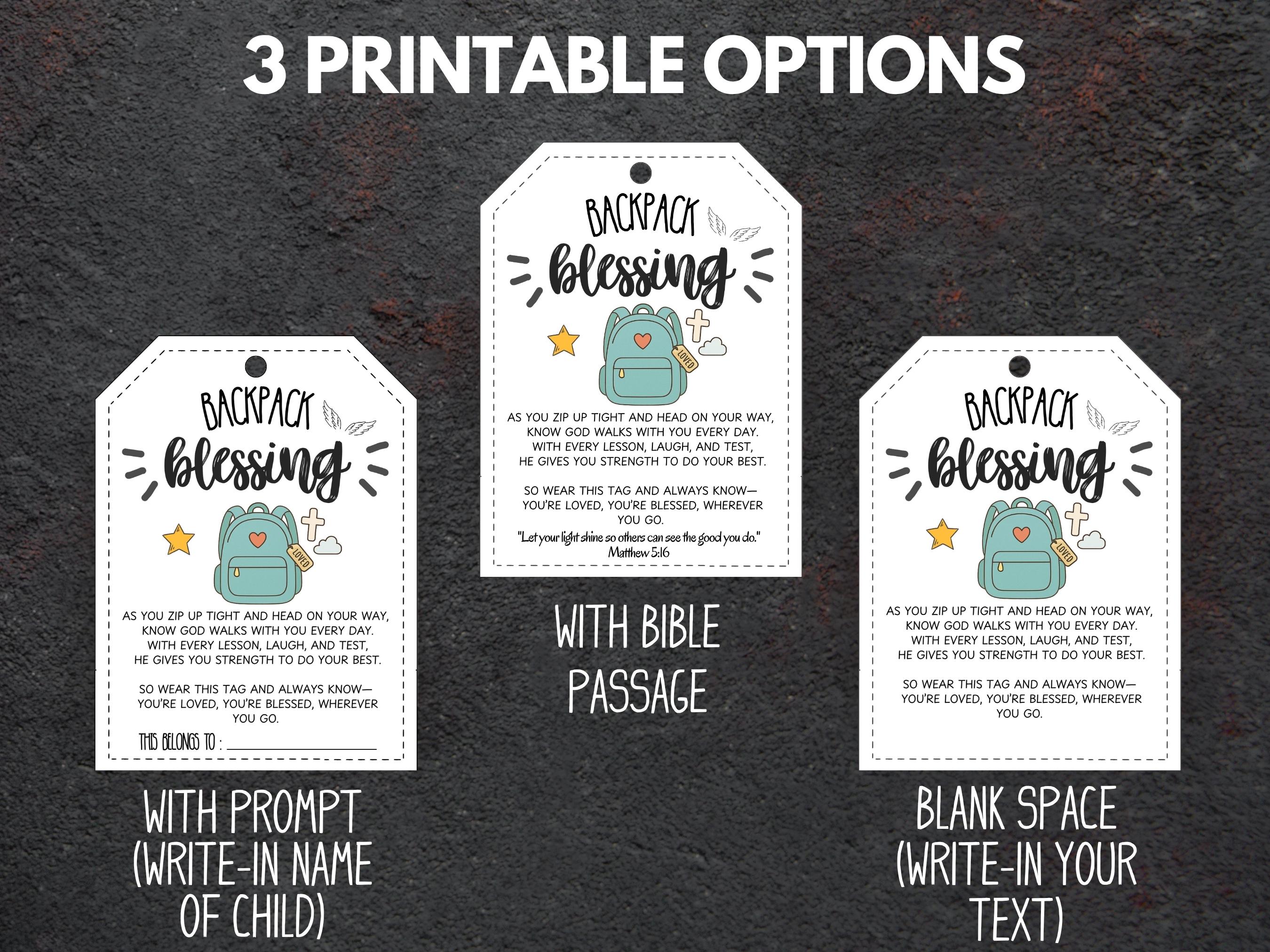 Editable Backpack Blessing Tags, Preschool Backpack Tag, Back to School ...