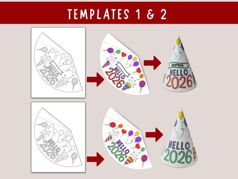 2026 New Year Party Hat, Printable Color Your Own Party Hat, Kids New ...