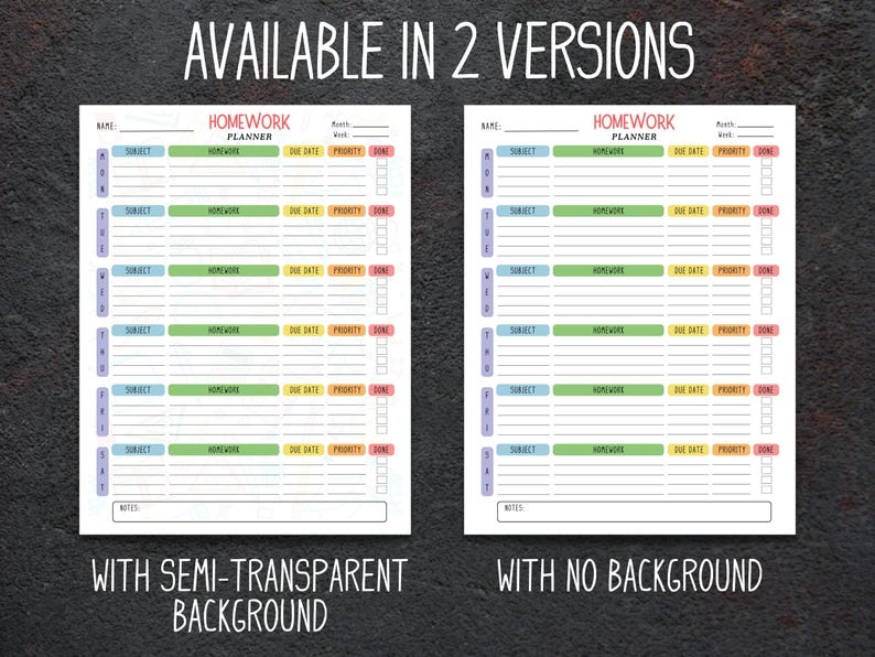 Weekly Homework Tracker, Homework Planner, Assignment Tracker, Homework ...