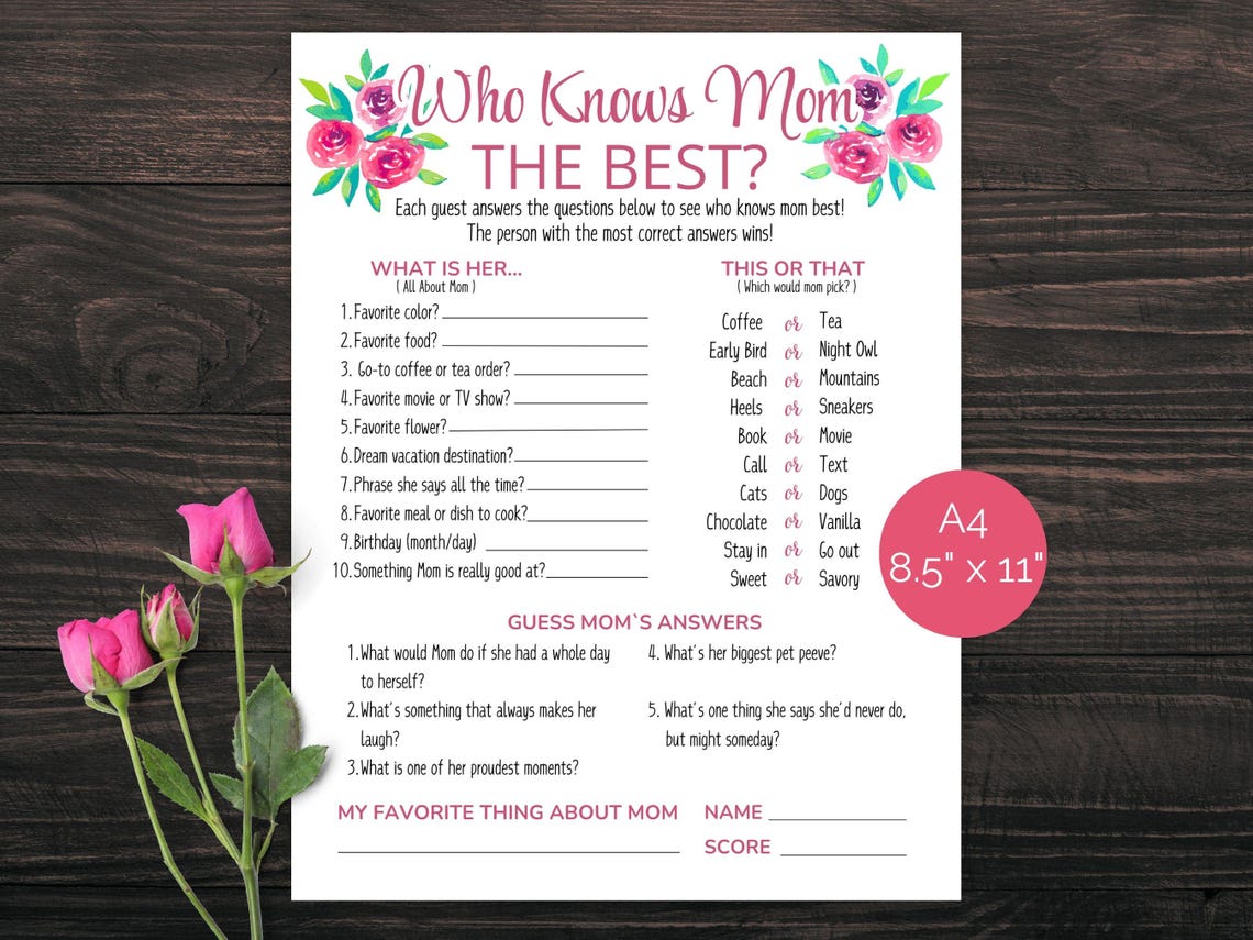 Who Knows Mom the Best Mothers Day Game, Mothers Day Trivia, Mothers ...