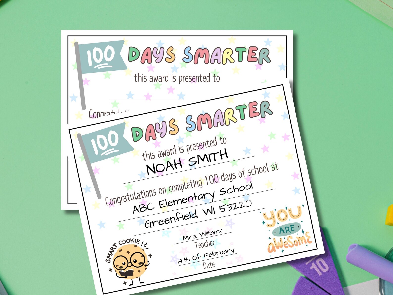 100th Day of School Certificate: Student Award (PDF Printable) - Etsy