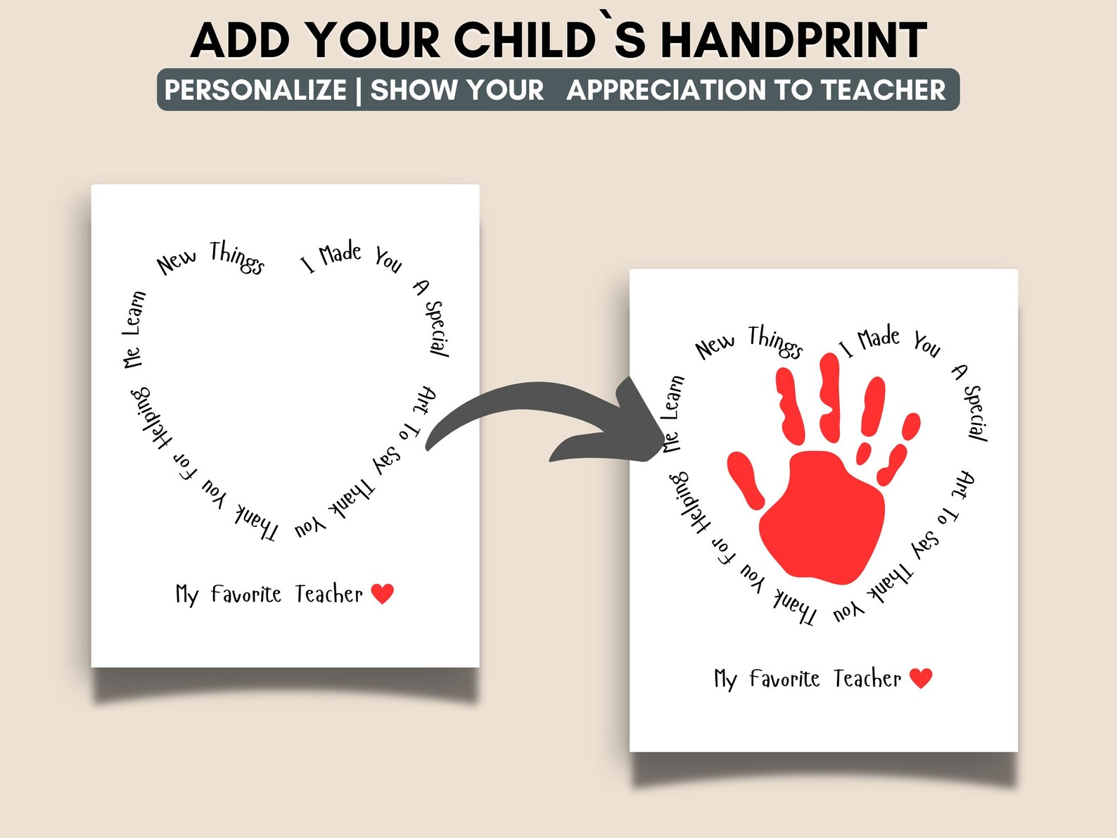 Teacher Appreciation Handprint Art, Handprint Gift, Teacher ...
