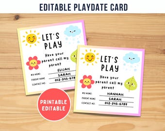 Editable Playdate Cards, Let's Play Printable Cards, Play Date Cards ...