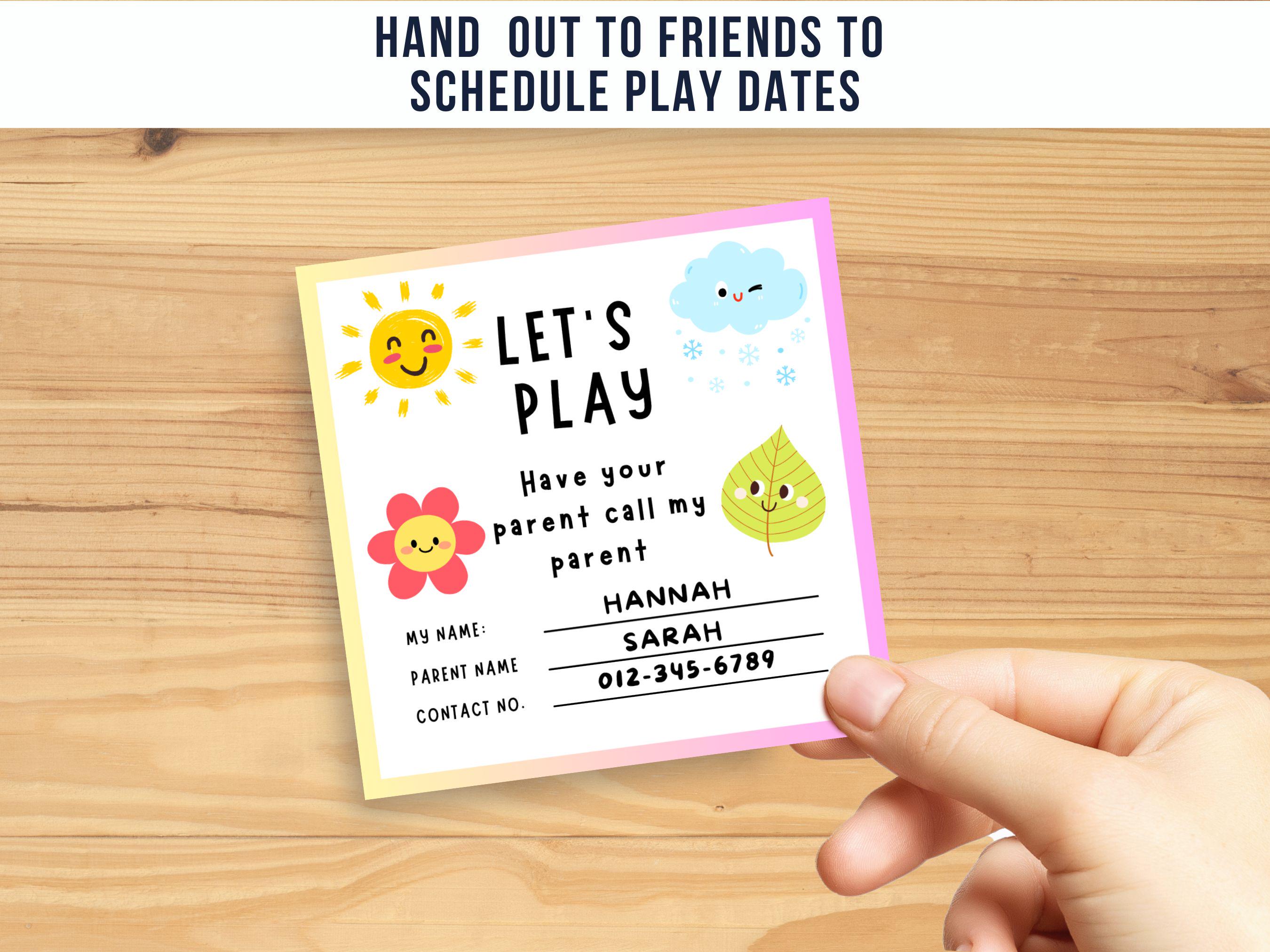 Editable Playdate Cards: Kids Calling Cards (PDF Printables) - Etsy