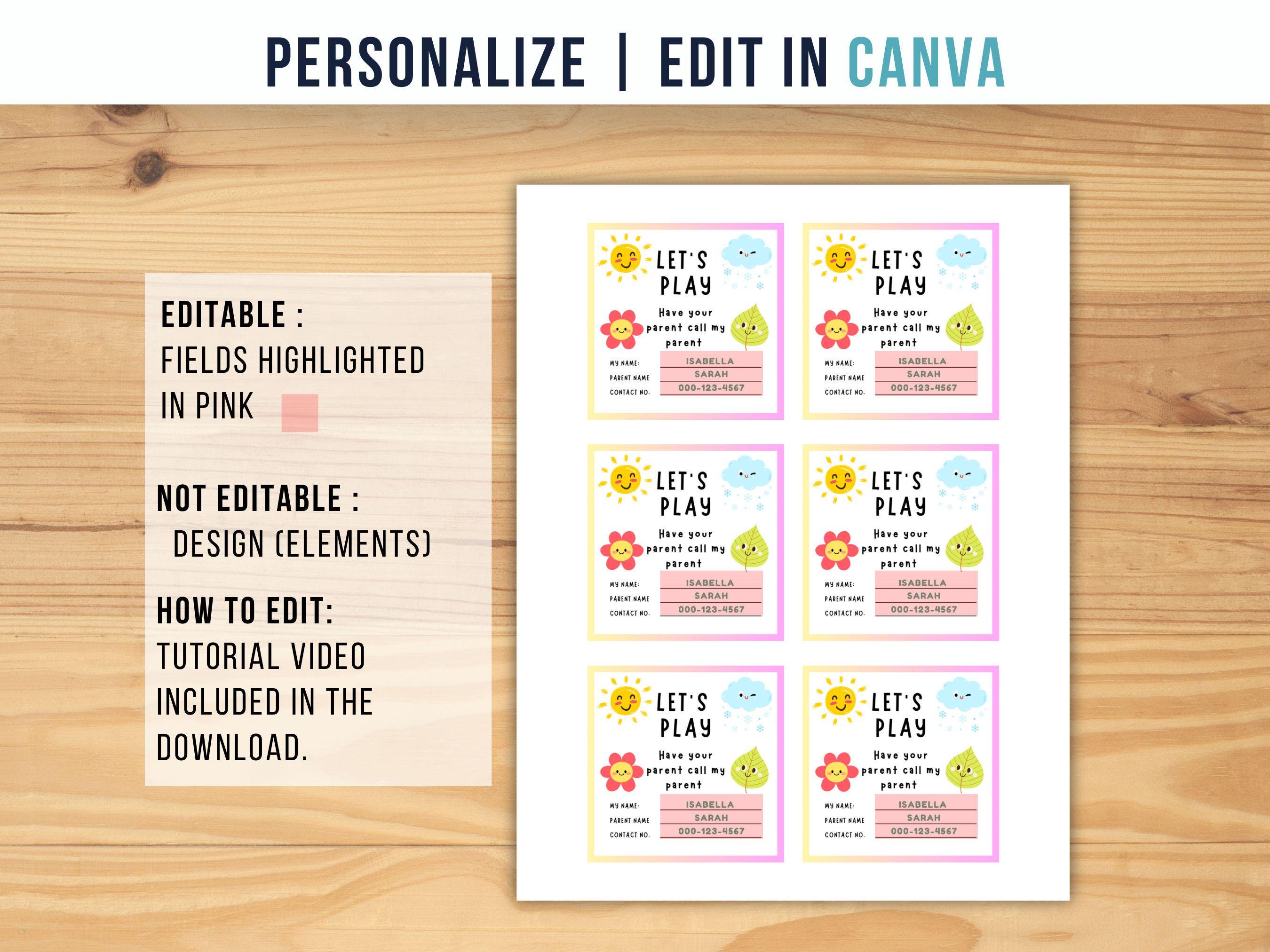 Editable Playdate Cards: Kids Calling Cards (PDF Printables) - Etsy
