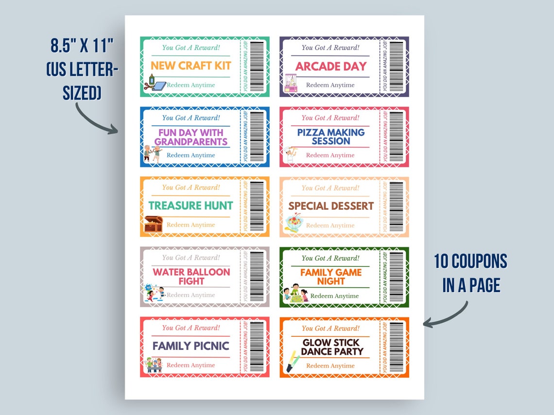 Kids Reward Coupons, Kids Reward Bucks, Editable Coupon Book, Reward ...