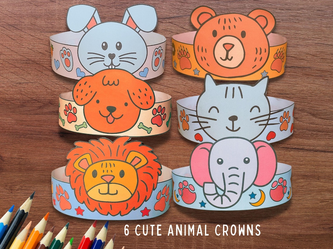 Printable Birthday Crown, Animal Paper Crown Craft, Kids Birthday ...