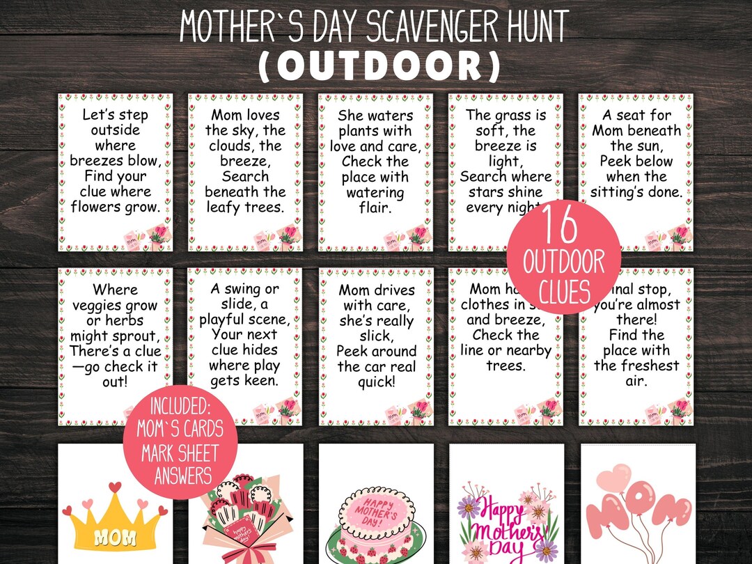 Mothers Day Scavenger Hunt, Outdoor Scavenger Hunt, Scavenger Hunt ...