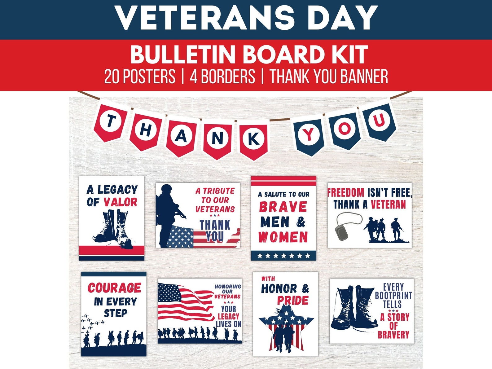 Veterans Day Bulletin Board Kit, Thank You Veterans Posters, Happy ...