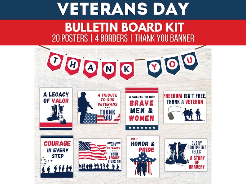 Veterans Day Bulletin Board Kit, Thank You Veterans Posters, Happy ...