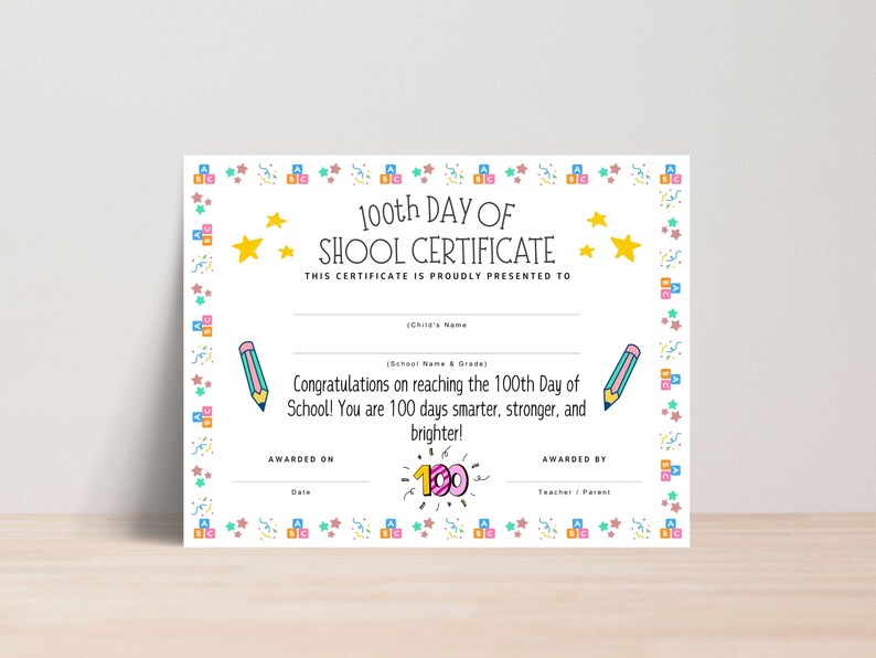 Editable 100th Day of School Certificate, 100 Days of School Activities ...