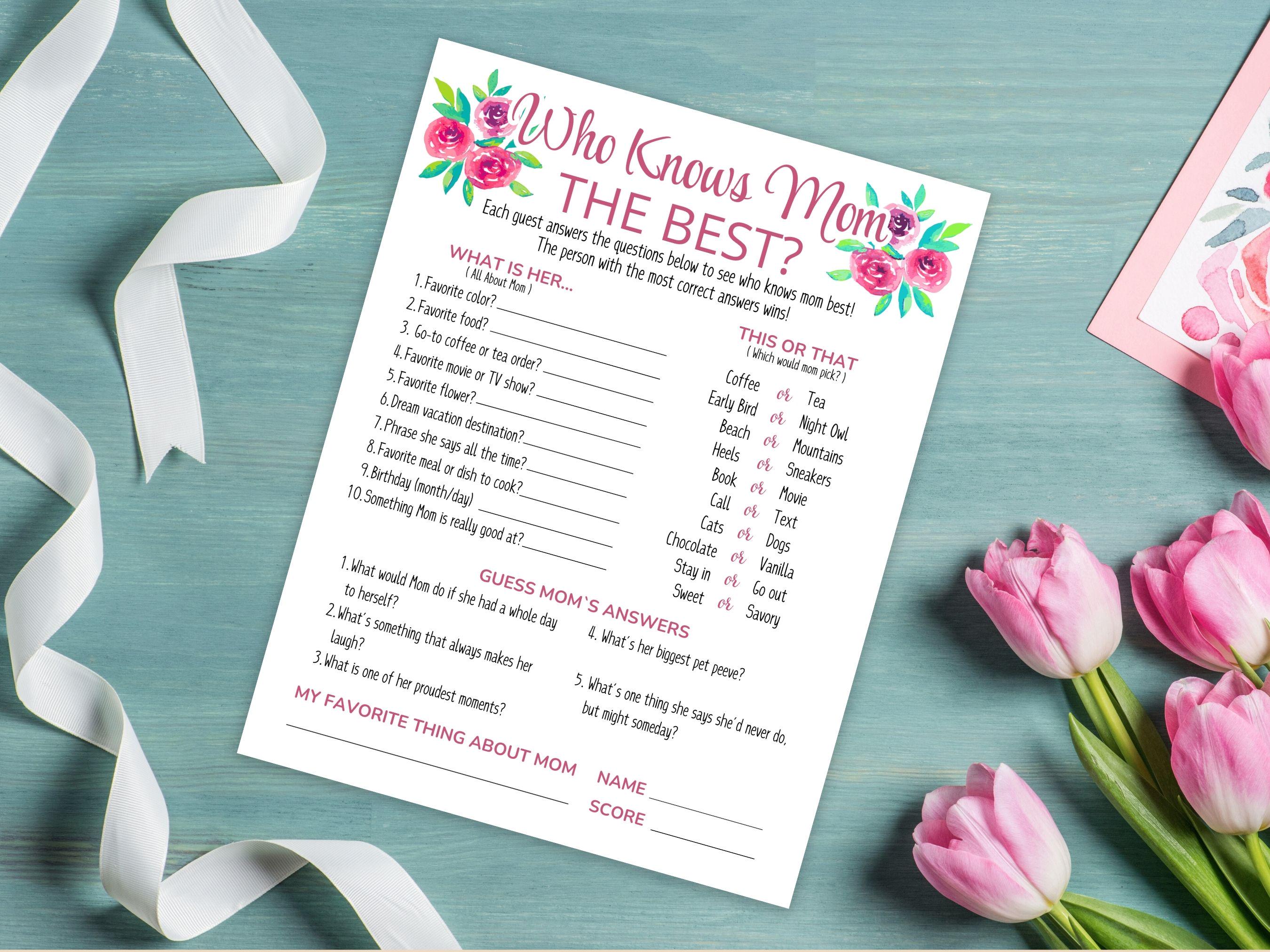Who Knows Mom the Best Mothers Day Game, Mothers Day Trivia, Mothers ...
