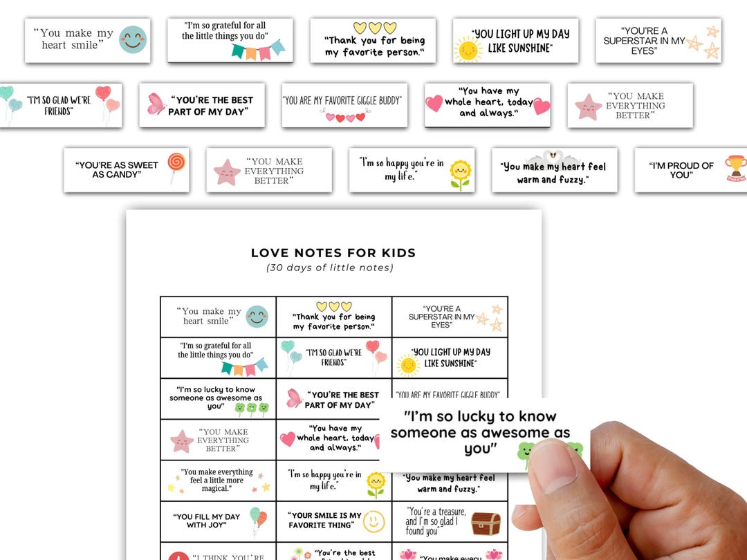 Love Notes for Kids, 30 Valentine's Day Love Notes, Kids Lunchbox Notes ...