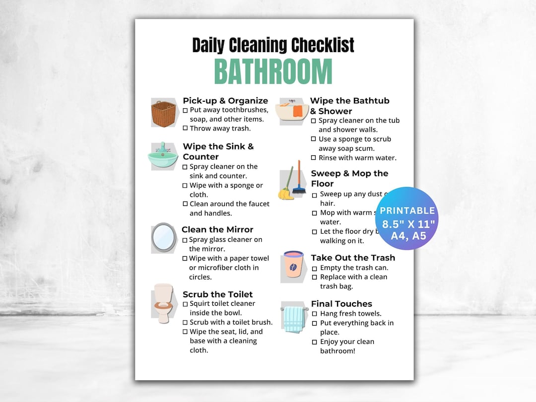 Bathroom Cleaning Checklist, Bathroom Cleaning Chart, Bathroom Cleaning ...