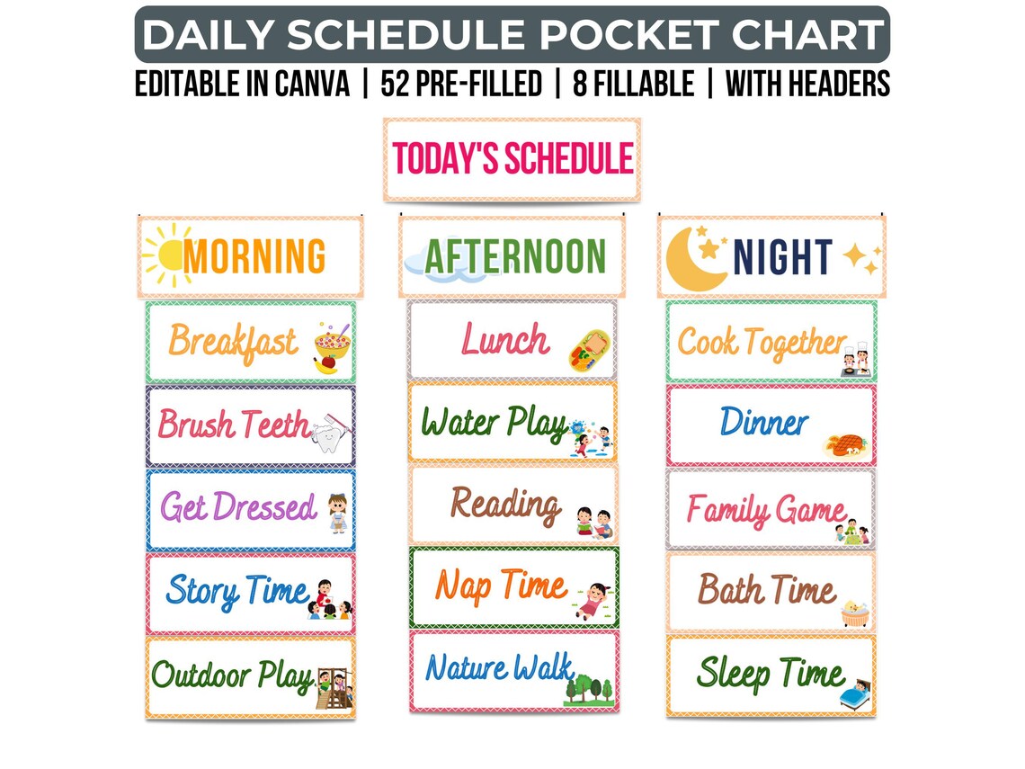 Daily Visual Schedule Pocket Chart Card, Daily Routine Pocket Chart ...