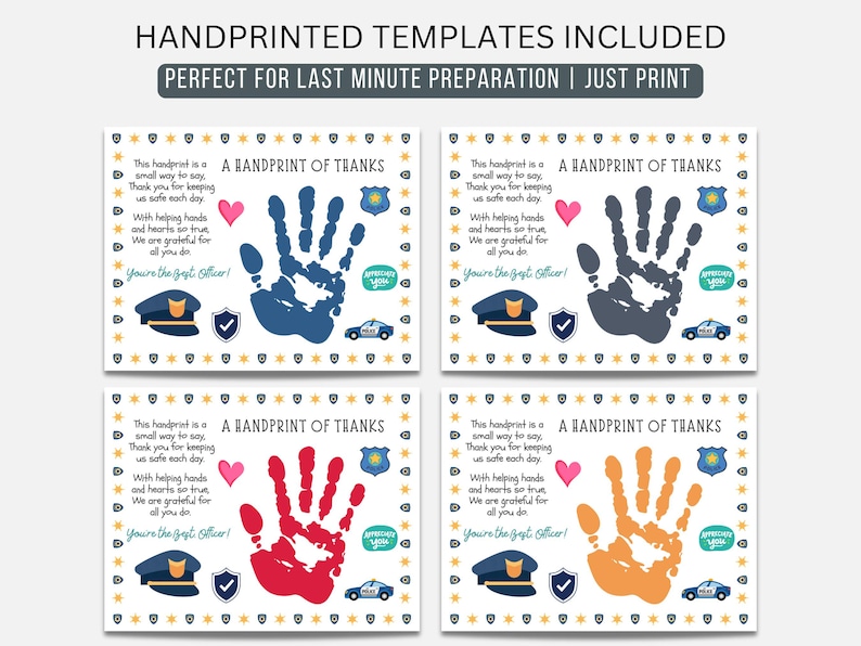 Police Appreciation Handprint Art, Police Officer Gifts, Thank You Gift ...