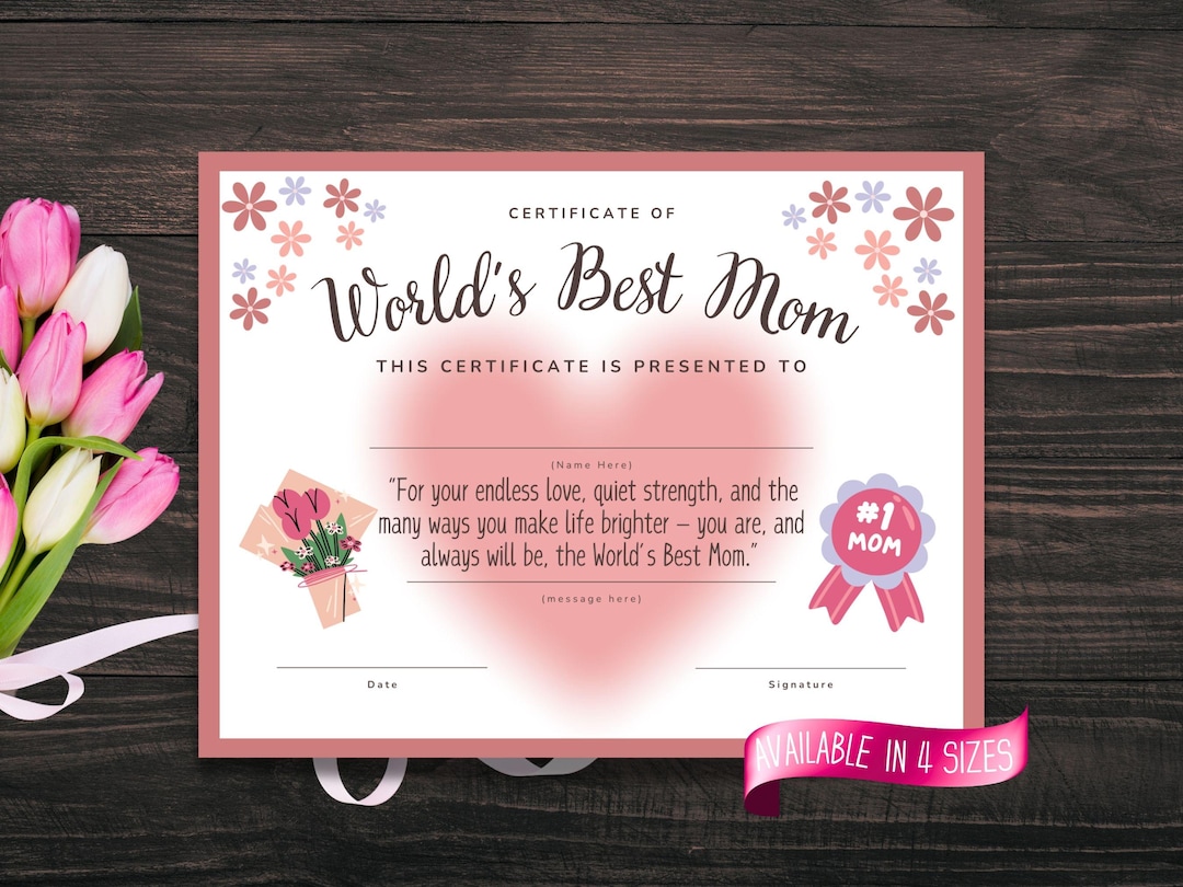 World's Best Mom Certificate, Mother's Day Certificate, Best Mom Award ...