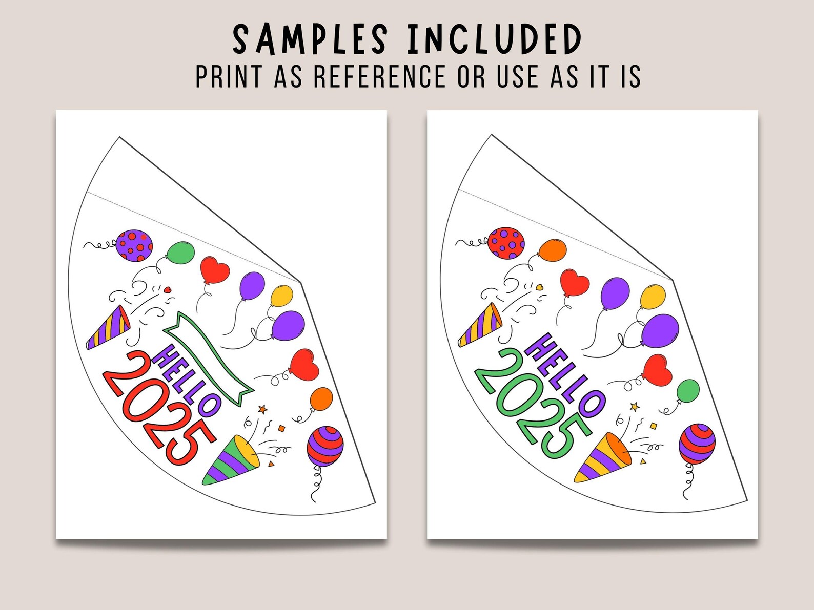 2025 New Year Party Hat, Printable Color Your Own Party Hat, Kids New ...