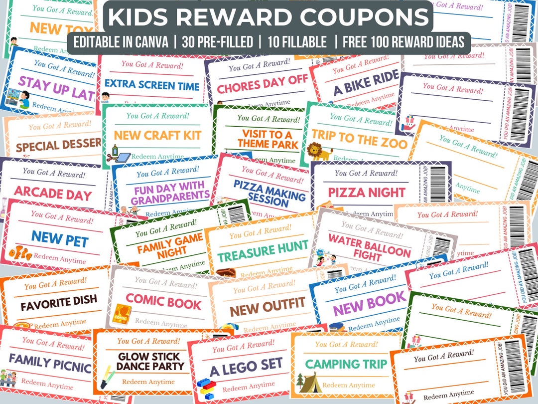 Kids Reward Coupons, Kids Reward Bucks, Editable Coupon Book, Reward ...
