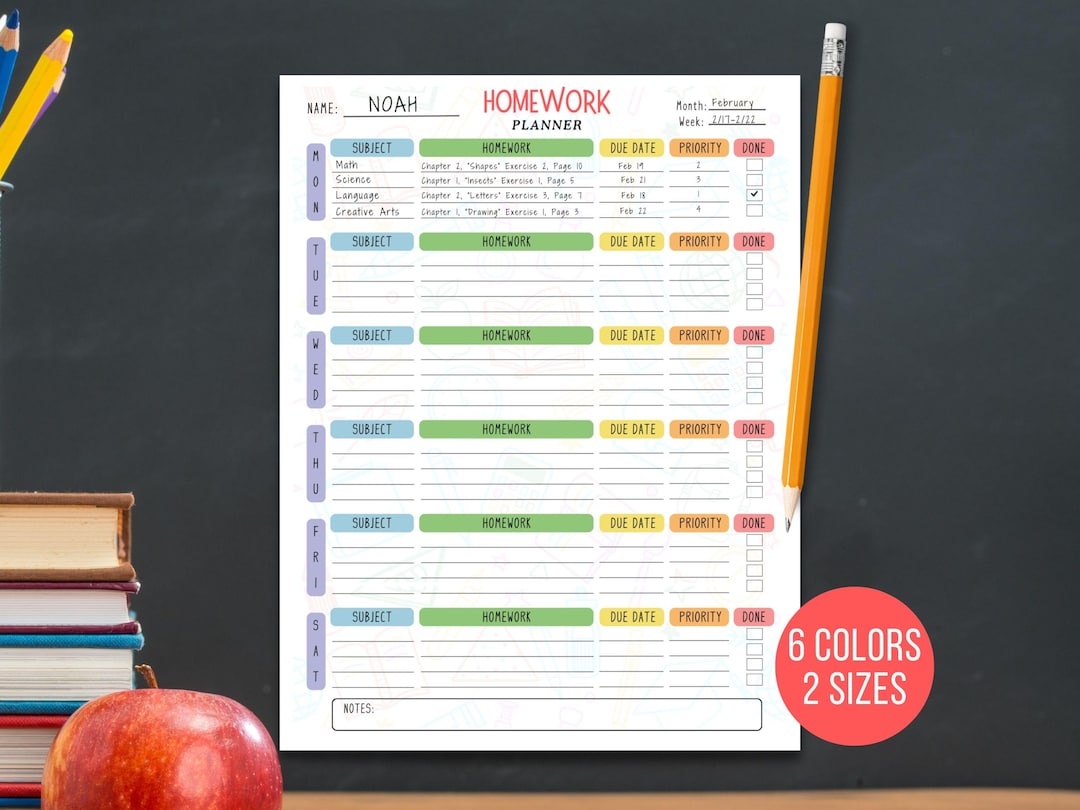 Weekly Homework Tracker, Homework Planner, Assignment Tracker, Homework ...