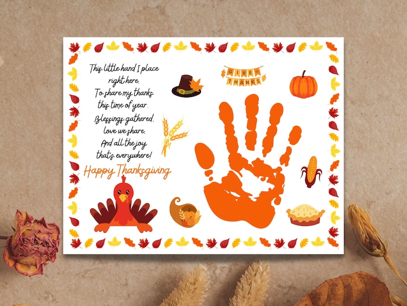 Thanksgiving Handprint Craft: Turkey Poem Art, Preschool Fall Activity ...
