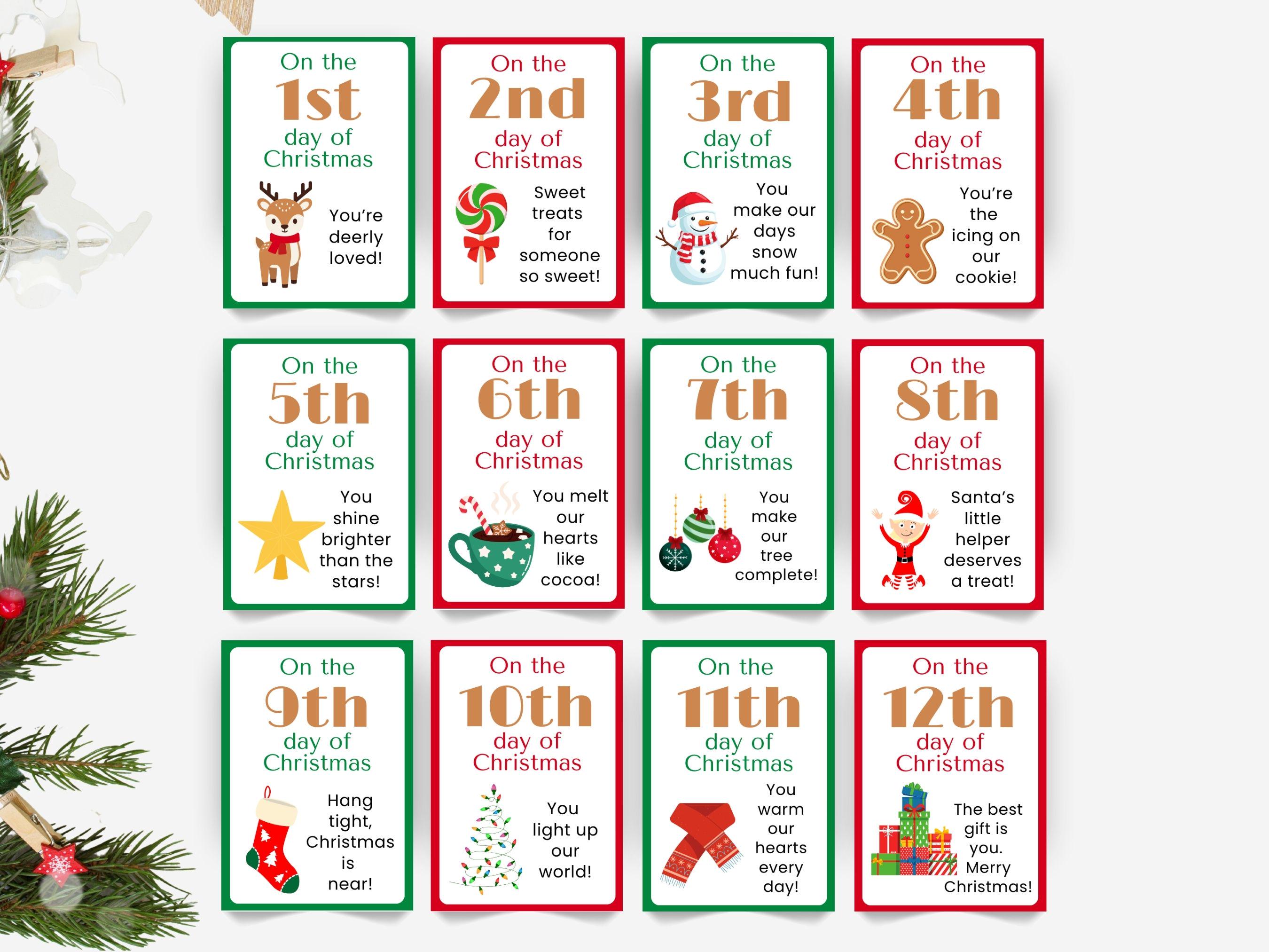 12 Days of Christmas Gift Tags, Advent Tags, Secret Santa Gifts ...