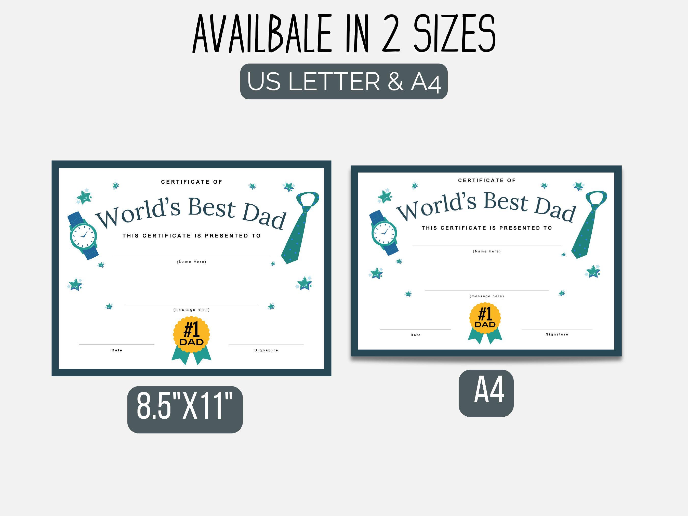 World's Best Dad Certificate, Father's Day Certificate, Best Dad Ever ...