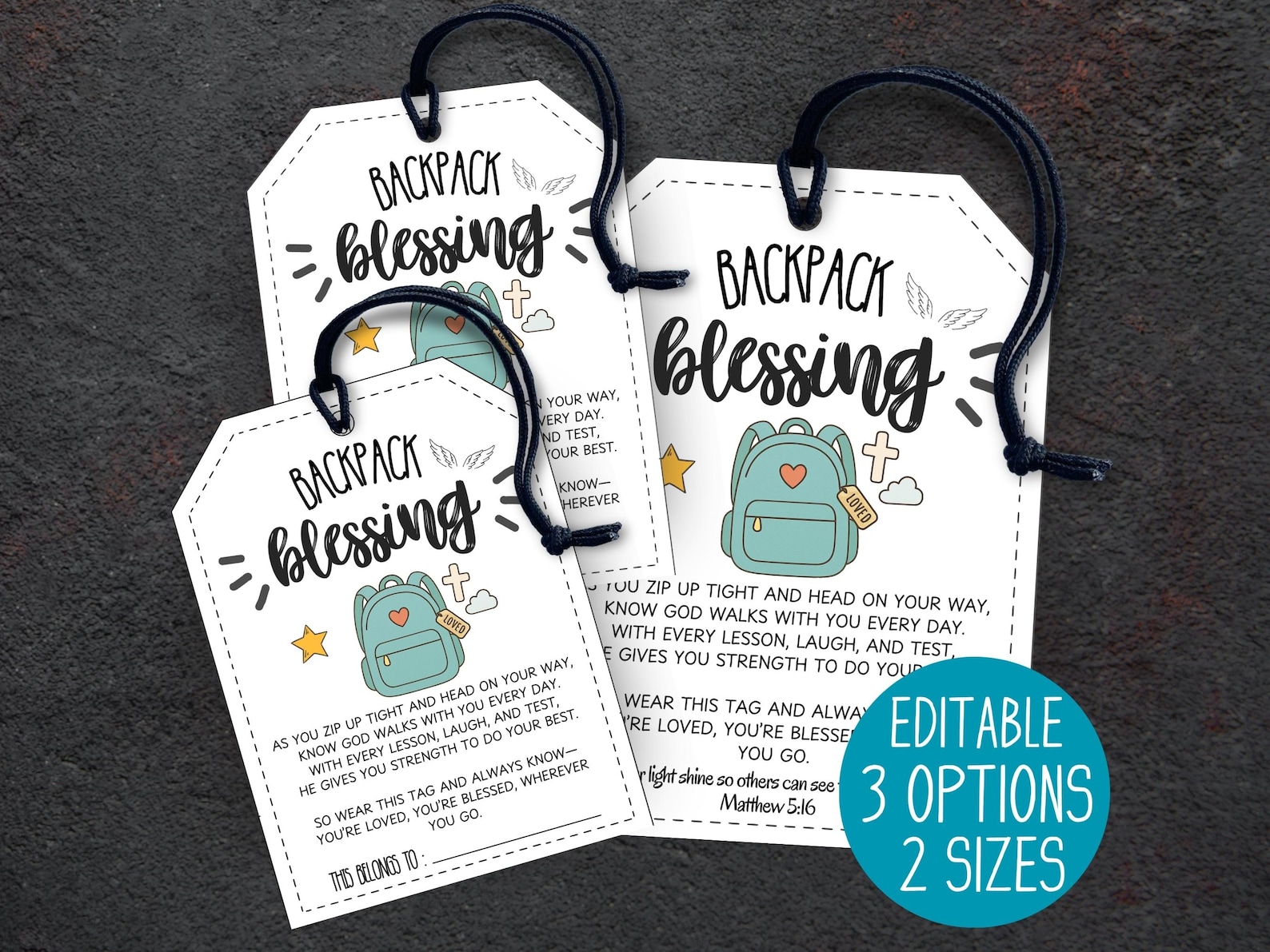 Editable Backpack Blessing Tags, Preschool Backpack Tag, Back to School ...