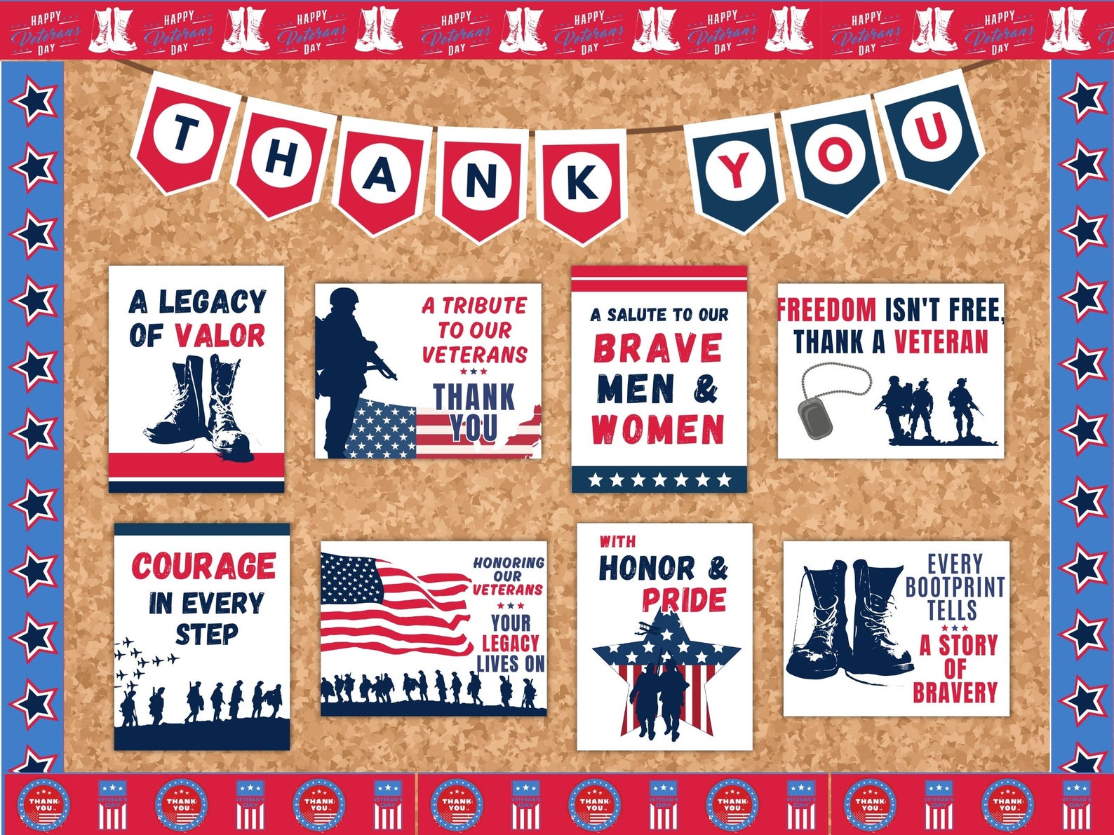 Veterans Day Bulletin Board Kit, Thank You Veterans Posters, Happy ...