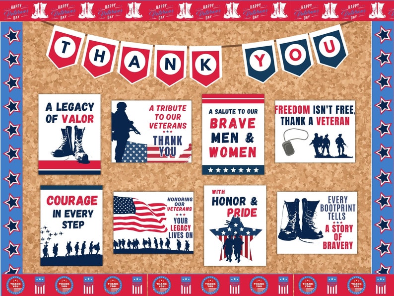Veterans Day Bulletin Board Kit, Thank You Veterans Posters, Happy ...