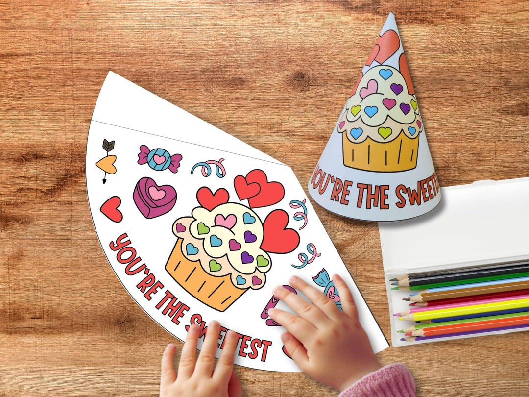 Valentines Day Coloring Printable Hat, Valentines Crafts for Kids ...