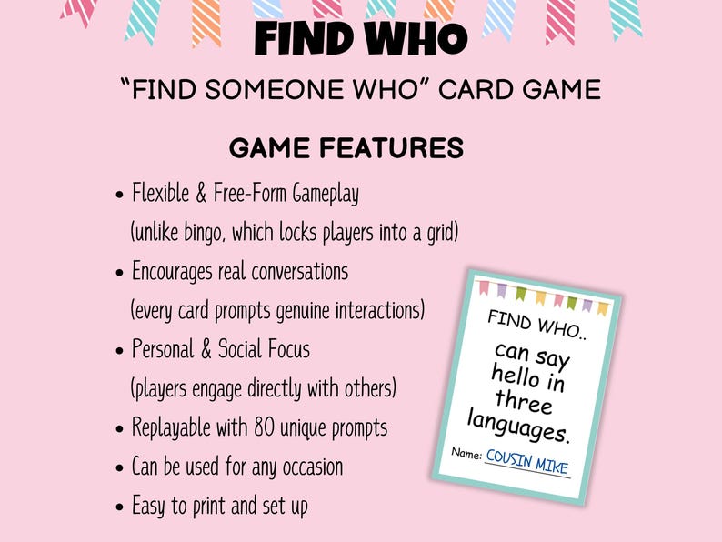 Family Reunion Ice Breaker Game: Find Someone Who, Mix & Mingle (PDF ...