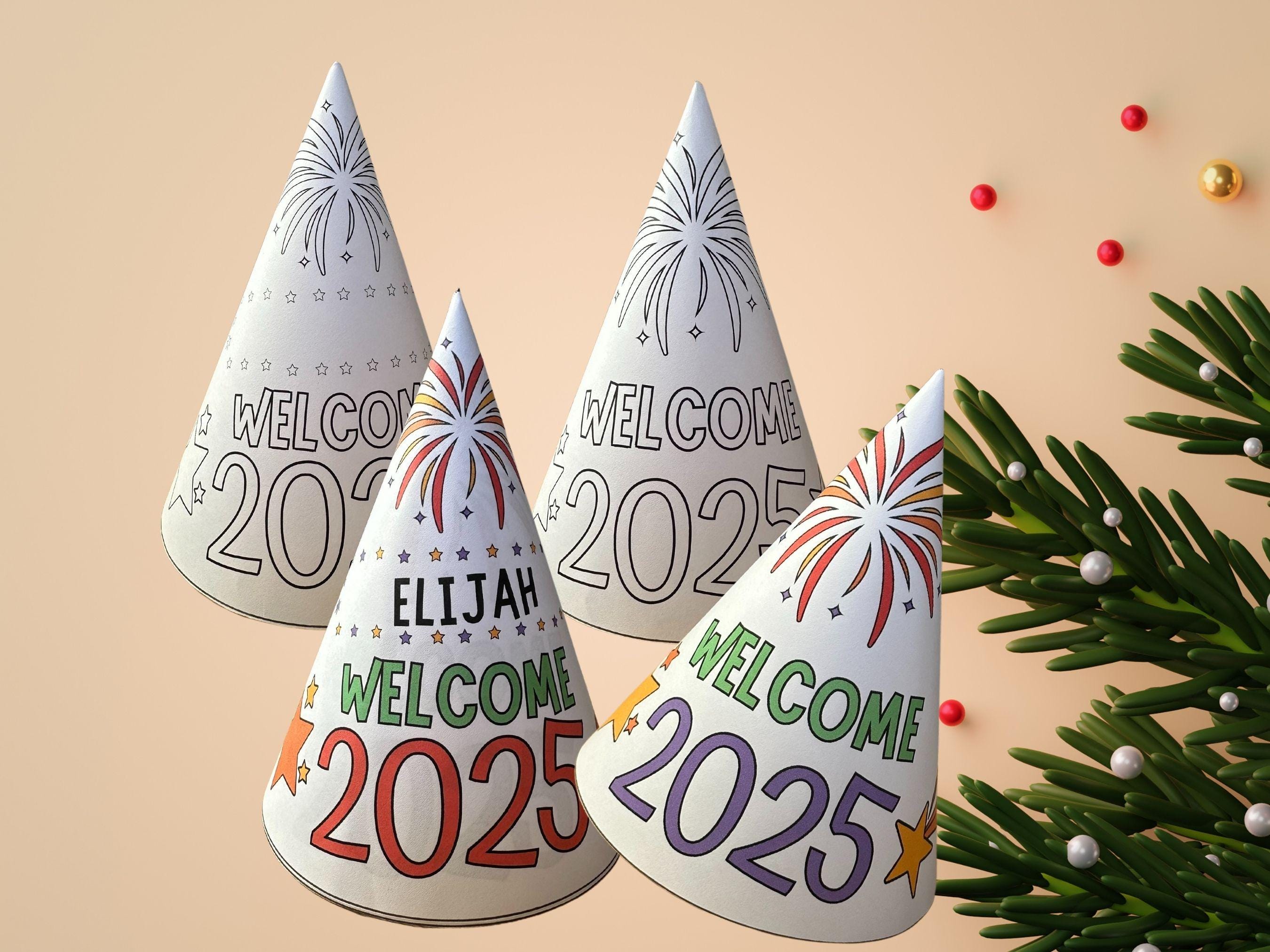 2025 New Year Party Hat, Printable Color Your Own Party Hat, Kids New ...