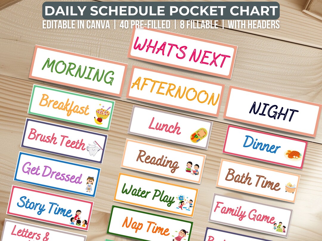 Daily Visual Schedule Pocket Chart Card, Toddler Chore Chart, Routine ...
